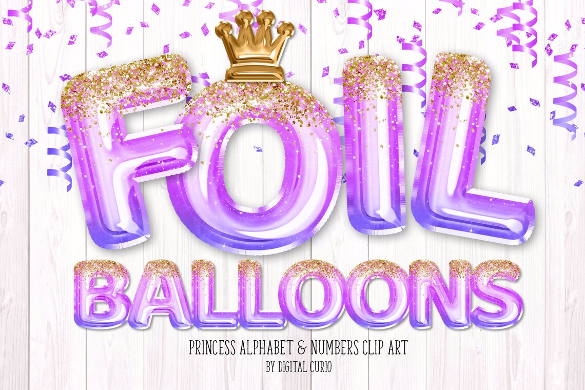 Purple Princess Foil Balloon Alphabet Clip Art Gold Glitter - Etsy