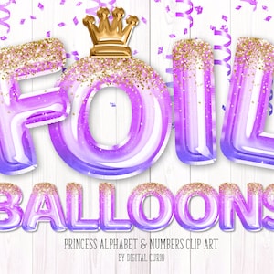 Purple Princess Foil Balloon Alphabet Clip Art - Gold Glitter Crown ...