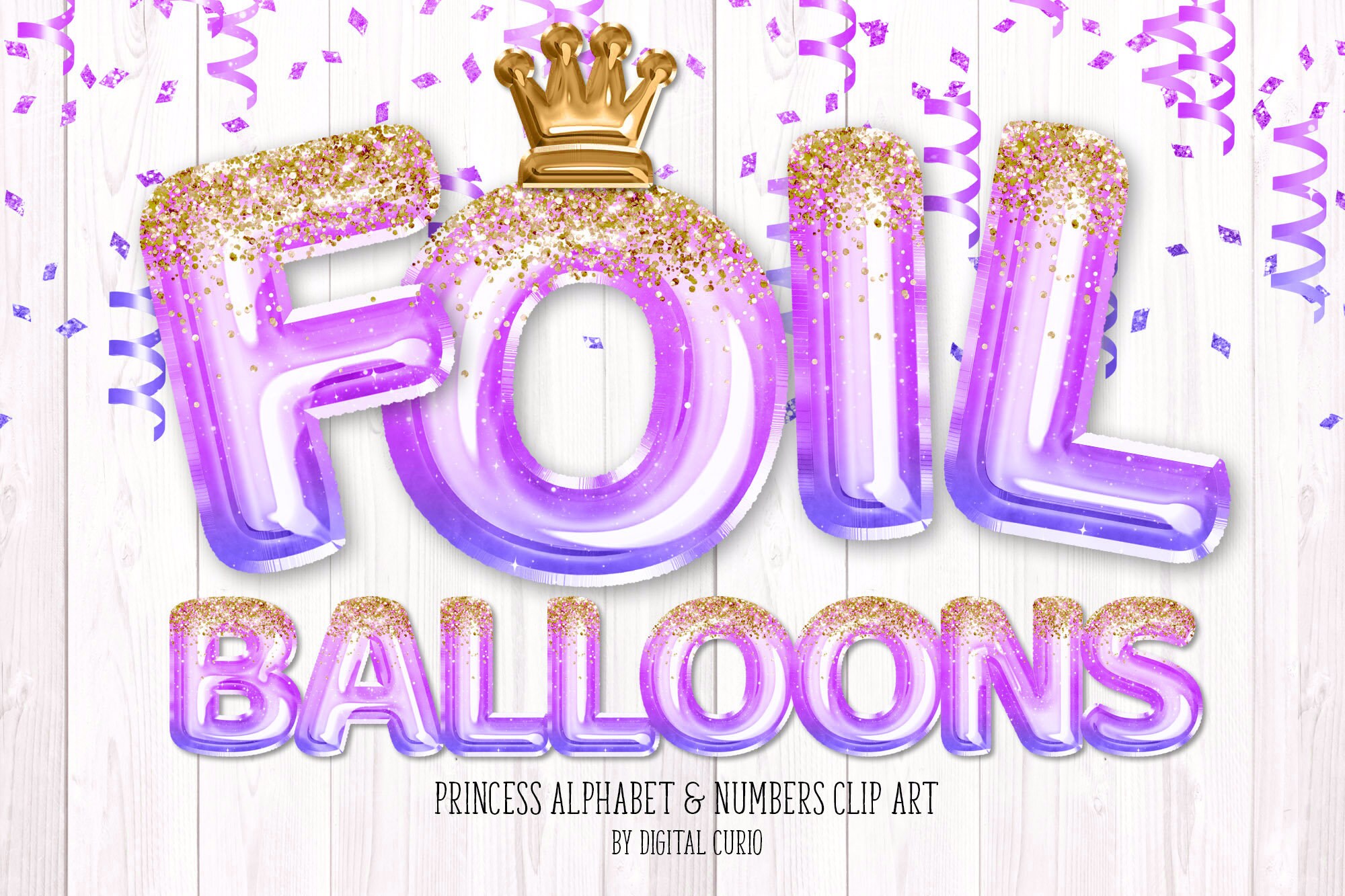 Purple Princess Foil Balloon Alphabet Clip Art Gold Glitter - Etsy