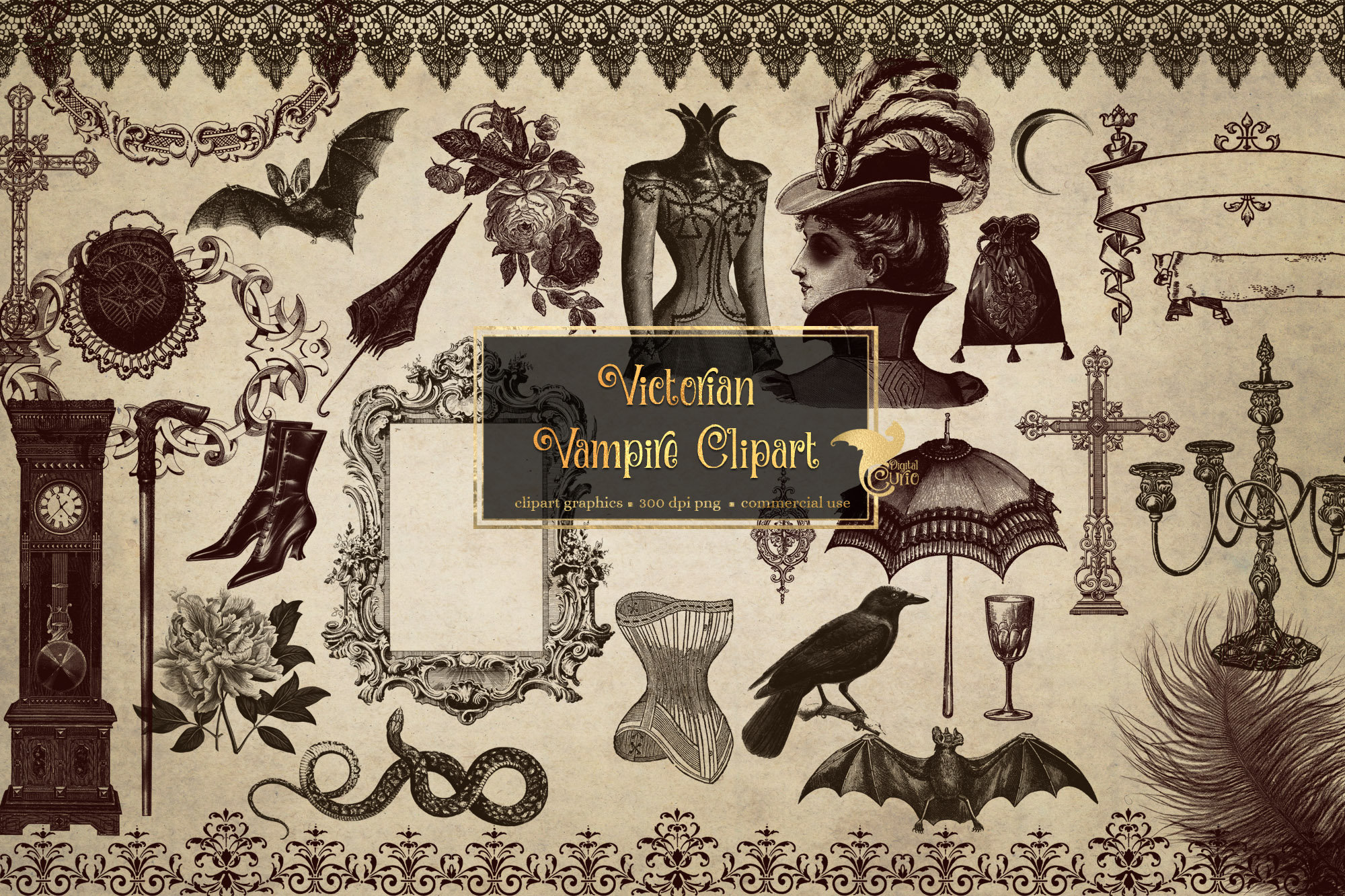 Victorian Vampire Clipart Vintage Antique Halloween Clip Art - Etsy