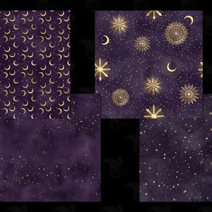 Papel Digital noche estrellada púrpura texturas de acuarela celestiales ...
