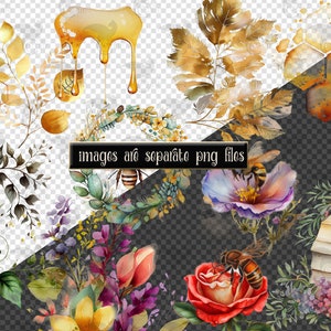 Watercolor Honey Bee Clipart, Spring Flower PNG Graphics (digital ...