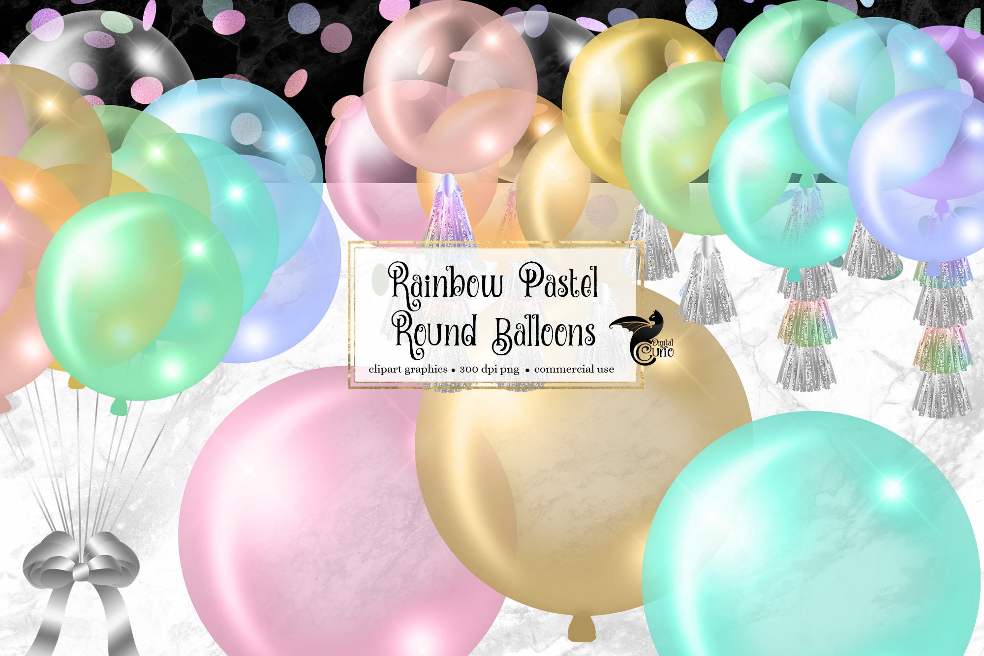 Rainbow Pastel Round Balloons Clipart Digital Clip Art - Etsy