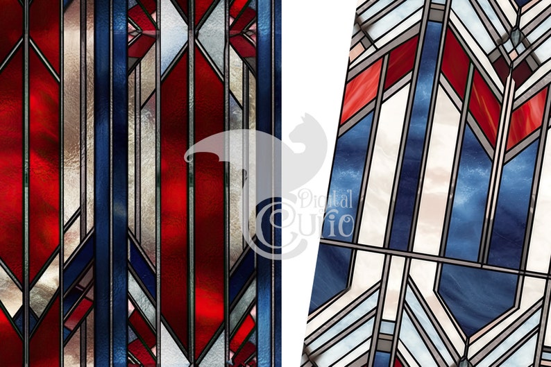 Patriotic Stained Glass Digital Paper, Seamless Red White Blue (digital ...