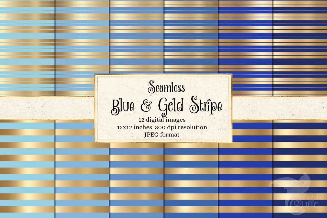 Blue & Gold Stripe Digital Paper – Seamless Glam Backgrounds (digital ...