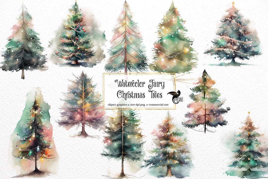 Watercolor Fairy Christmas Trees Clipart - Winter Fantasy Woodland PNG ...