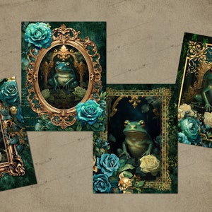 Romantic Emerald Frogs Journal Paper, Notebook Digital Paper Rococo ...