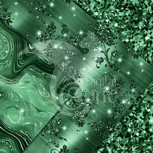 Luxury Emerald Digital Paper, Seamless Green Textures With Glitter and ...
