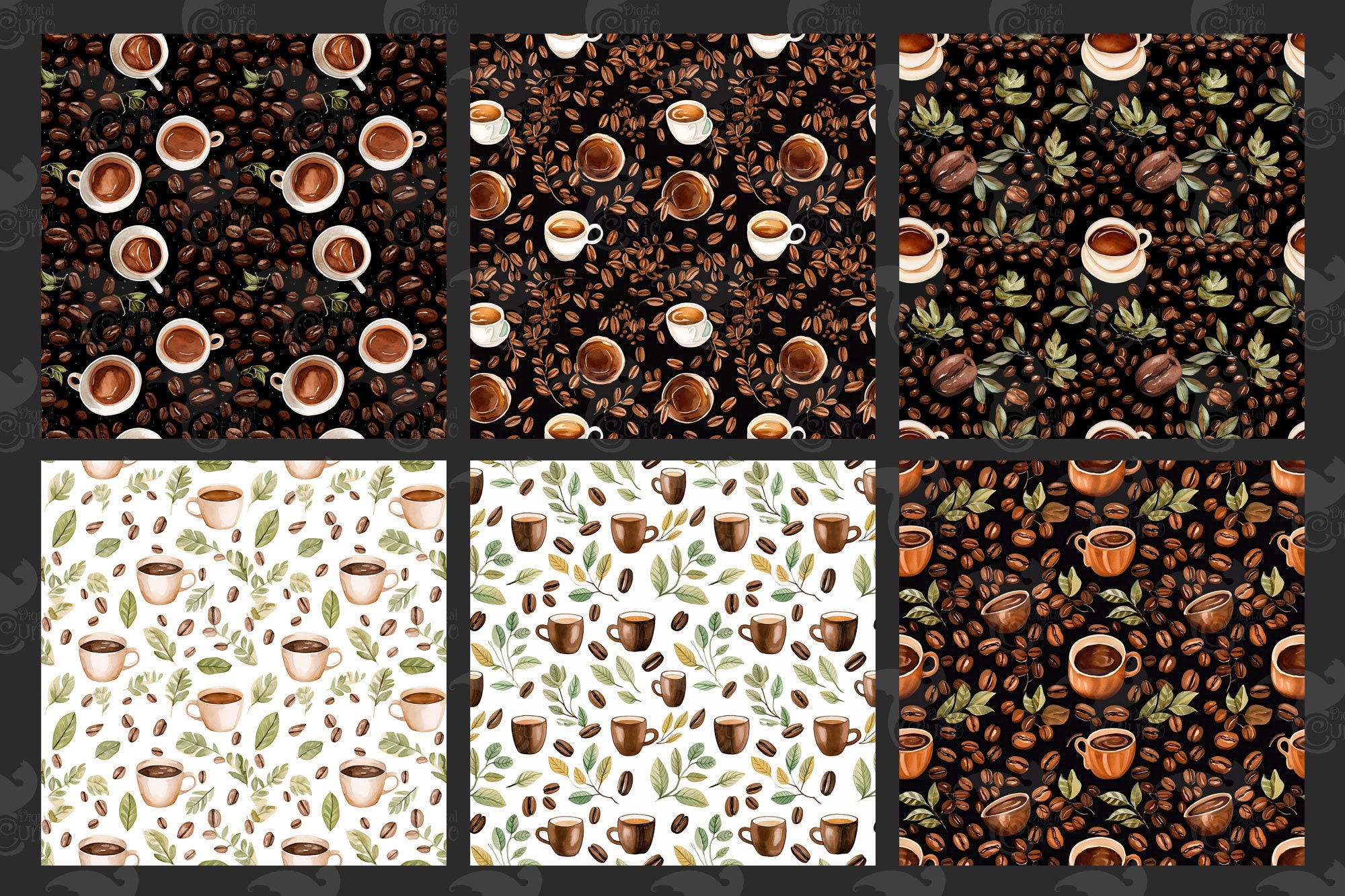 Watercolor Coffee Digital Paper, Seamless Coffee Bean Printable ...
