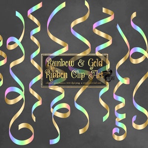 Rainbow and Gold Ribbon Clip Art - Curling Ribbons in Png Format ...
