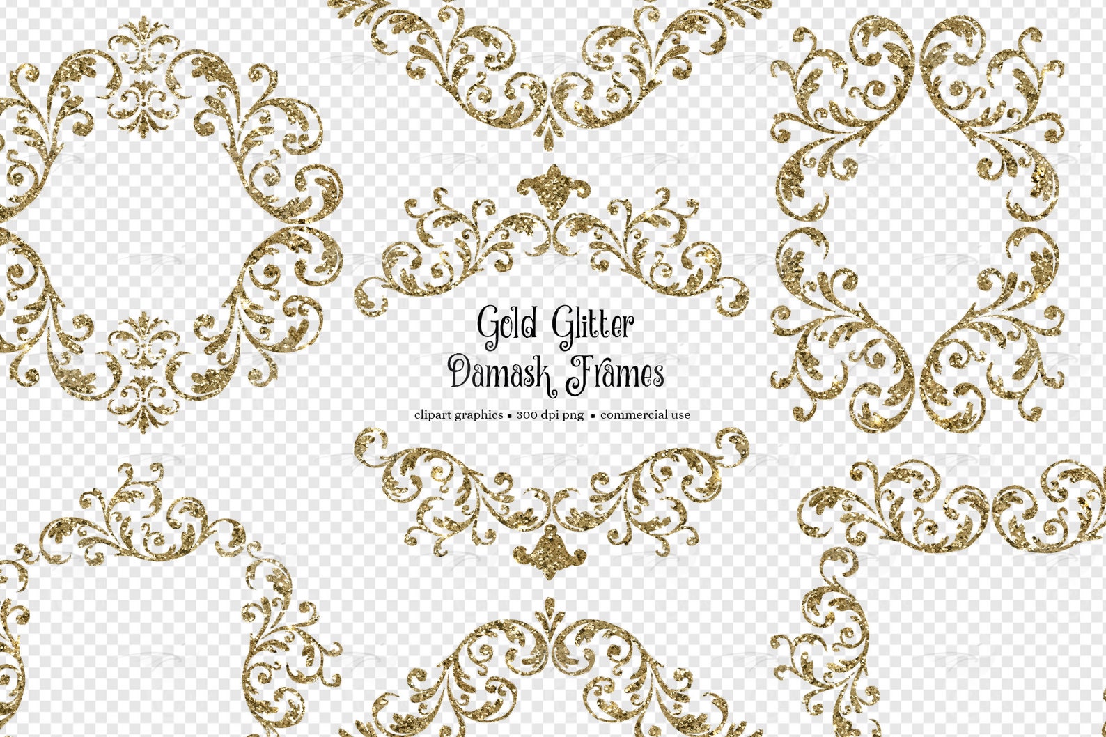 Gold Damask Glitter Frames Clipart Antique Frame Clip Art - Etsy