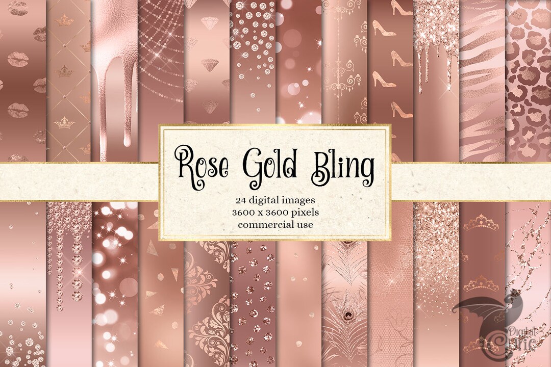 Rose Gold Bling Digital Paper, Glitter and Foil Backgrounds With ...