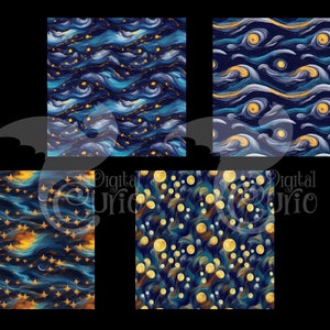 Starry Van Gogh Digital Paper, Seamless Starry Night Printable ...