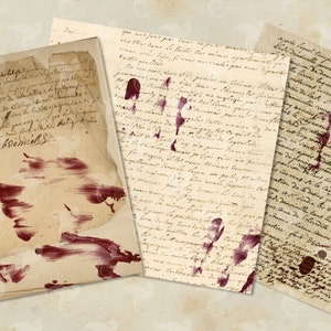 Bloody Letters Digital Paper, Vintage Antique Handwriting With Blood ...