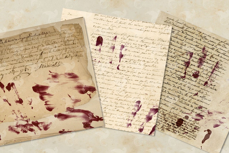 Bloody Letters Digital Paper Vintage Antique Handwriting With - Etsy