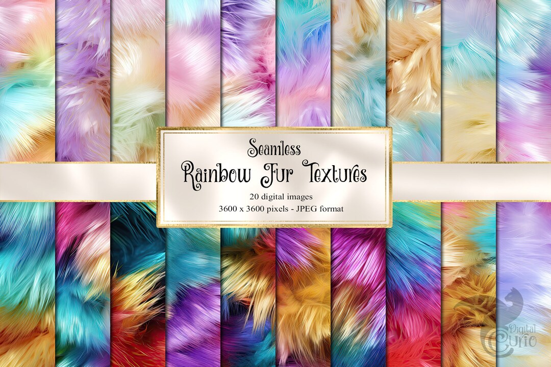 Rainbow Fur Digital Paper, Seamless Faux Fur Monster Pelt Textures ...