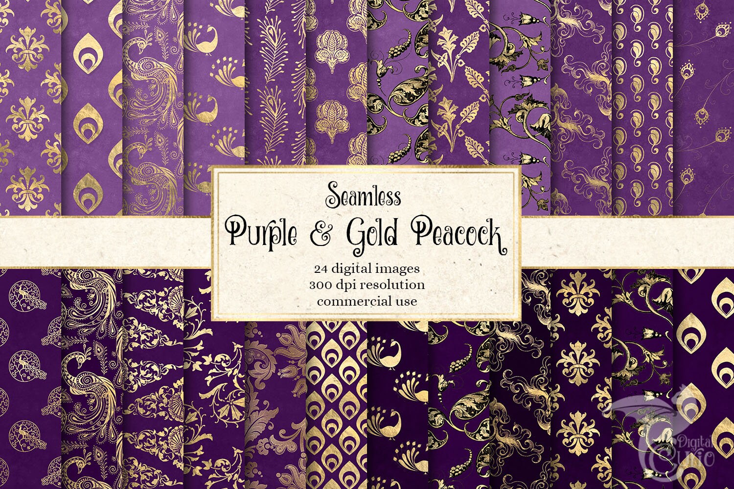 Purple and Gold Peacock Digital Paper Seamless Gold Peacock - Etsy