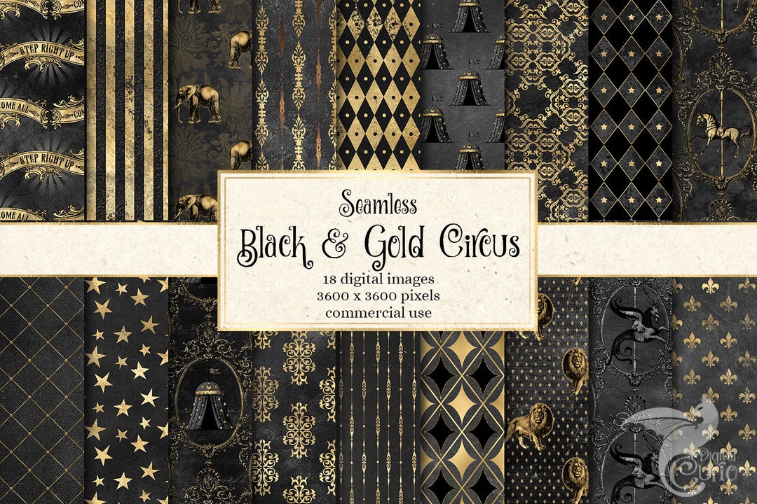 Black and Gold Circus Digital Paper, Vintage Printable (digital ...