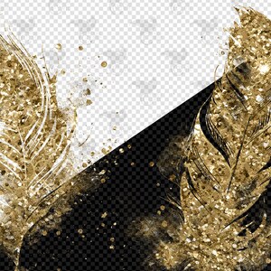 Gold Glitter Feathers Clipart, Digital Feather Clipart Illustrations ...