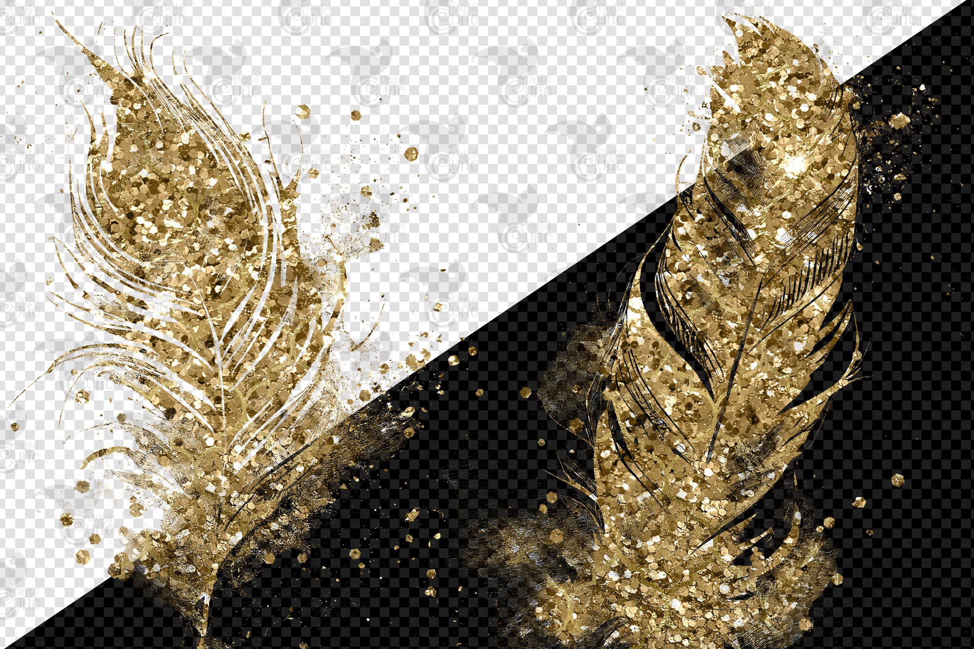 Gold Glitter Feathers Clipart Digital Feather Clipart - Etsy Australia