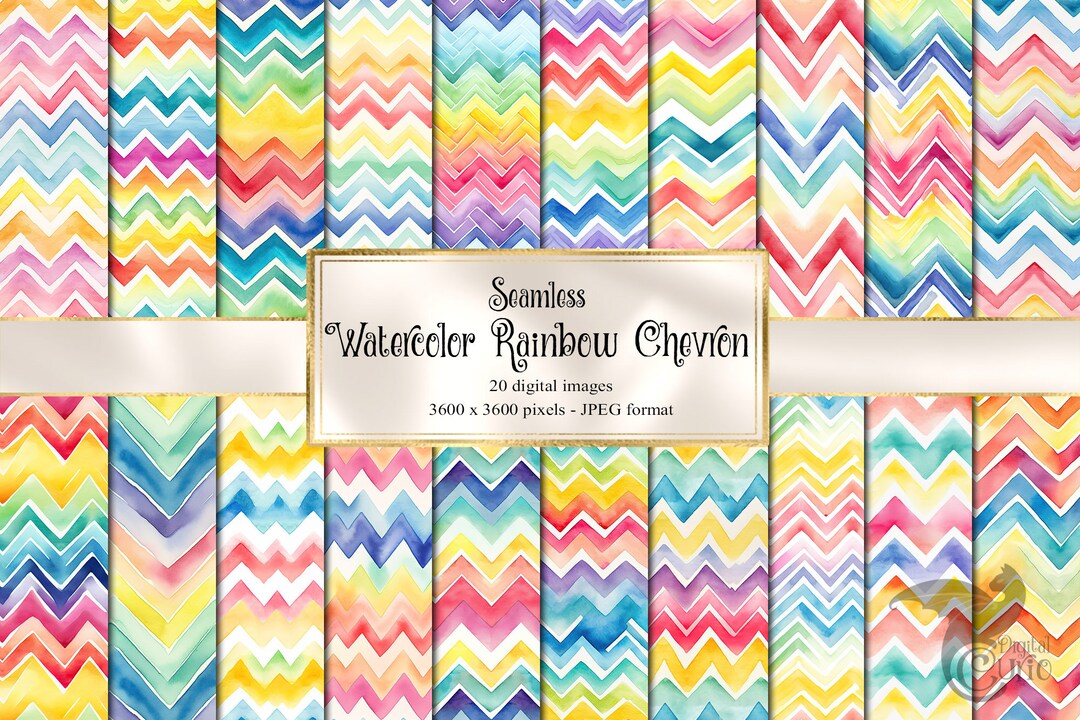 Watercolor Rainbow Chevron Digital Paper, Seamless Printable Textures ...