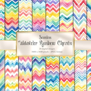 Watercolor Rainbow Chevron Digital Paper, Seamless Printable Textures ...