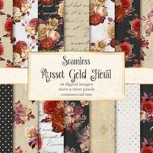 Russet Gold Floral Digital Paper, Seamless Rustic Autumn Floral ...