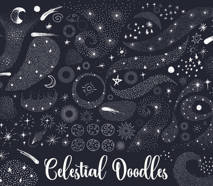 Celestial Doodles Clipart Digital Hand Drawn Sketched Moon | Etsy Canada