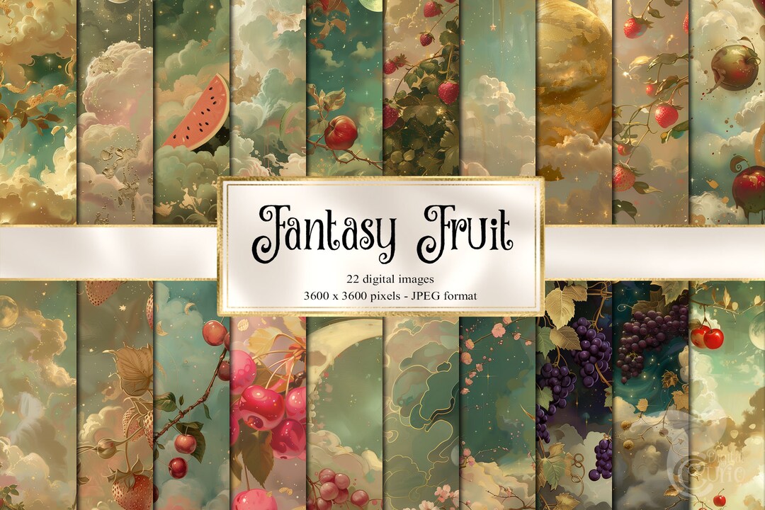 Fantasy Fruit Digital Paper, Celestial Scrapbook Pages (digital ...