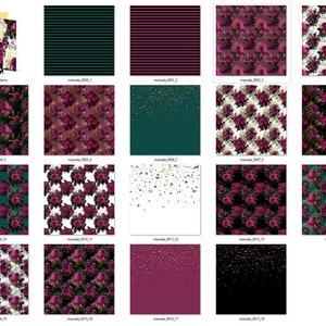 Marsala and Gold Floral Digital Paper, Gold and Burgundy Rose Printable ...