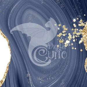 Navy Blue and Gold Agate Borders, Seamless Digital Geode PNG Overlays ...