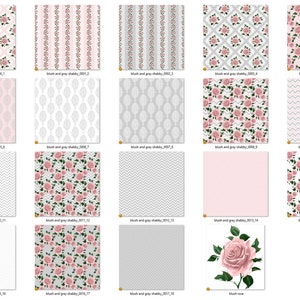 Blush and Gray Shabby Digital Paper, Seamless Floral Patterns Rustic ...