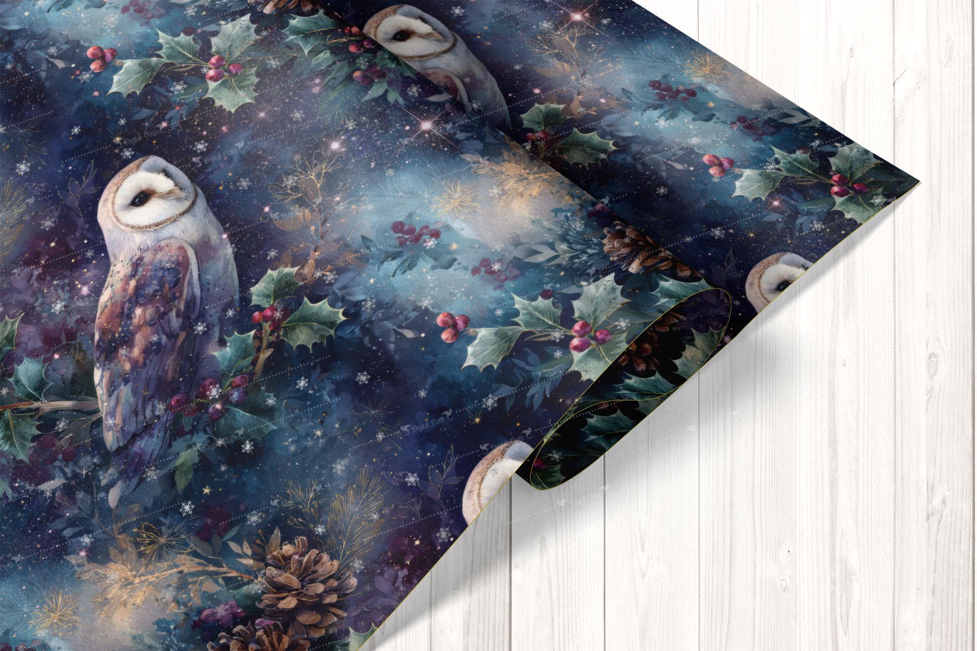 Winter Owls Digital Paper, Celestial Christmas Scrapbook Pages (digital ...