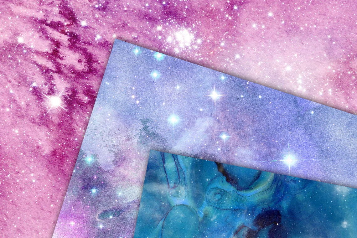 Painted Galaxy Digital Paper 8/5x11 Watercolor Starry Night - Etsy