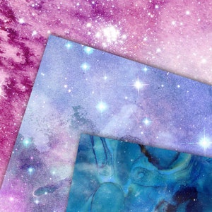 Painted Galaxy Digital Paper, 8/5x11 Watercolor Starry Night ...