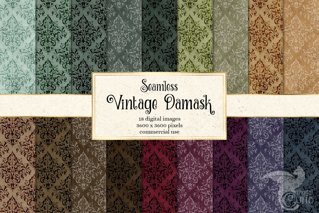 Vintage Damask Digital Paper - Seamless Damask Patterns and Distressed ...