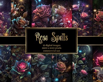 Gothic Roses Digital Paper Watercolor Roses Scrapbooking - Etsy