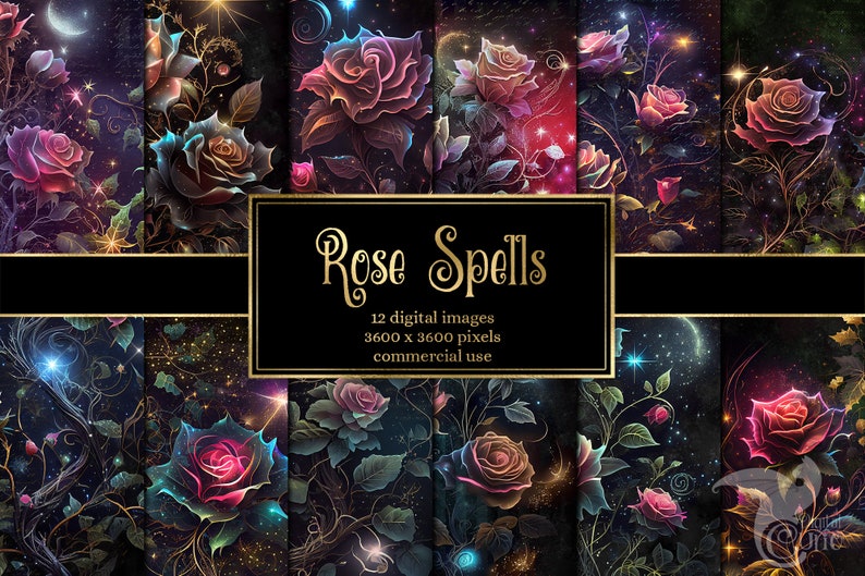 Rose Spells Digital Paper Dark Galaxy Magic Floral Grunge - Etsy