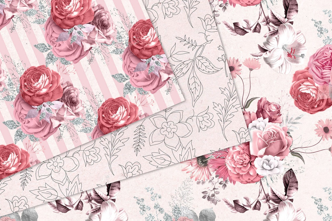 Pink Floral Digital Paper Seamless Backgrounds With Pink | Etsy