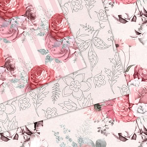 Pink Floral Digital Paper, Seamless Backgrounds With Pink Flower ...