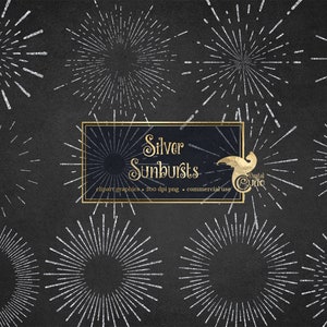 Silver Sun Bursts Clipart, Digital Overlay Sunburst Png, Retro Sunburst ...