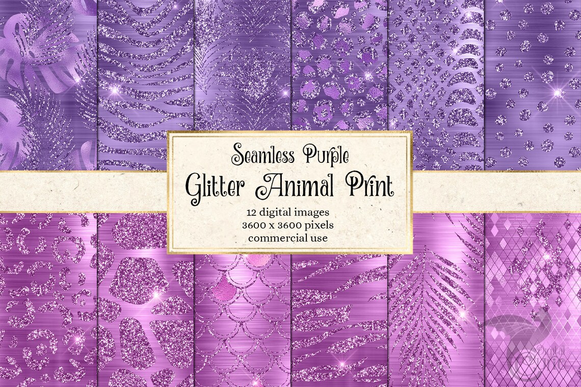 Purple Glitter Animal Print Digital Paper Seamless Glam - Etsy