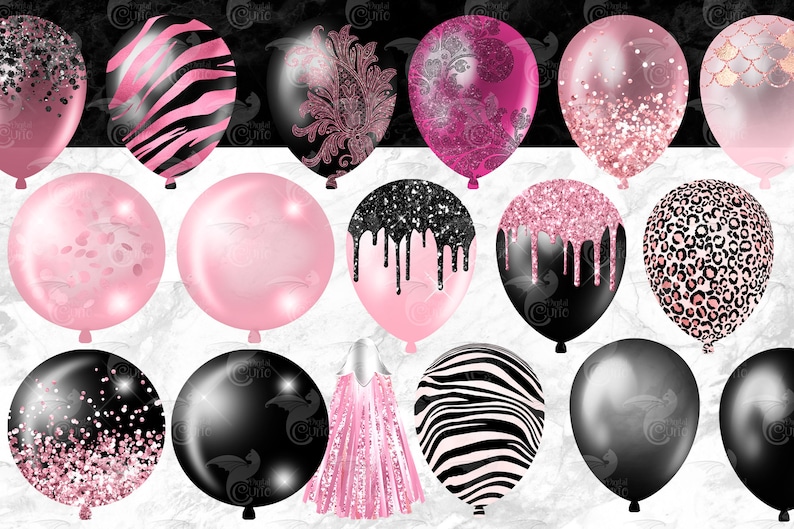 Pink and Black Balloons Clipart Digital Clip Art Graphics - Etsy