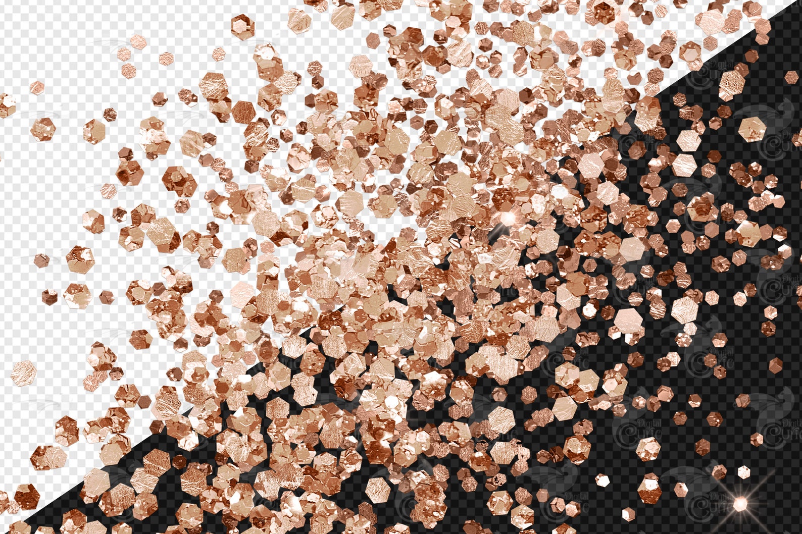 Chunky Rose Gold Glitter Overlays, Digital Confetti PNG (digital ...