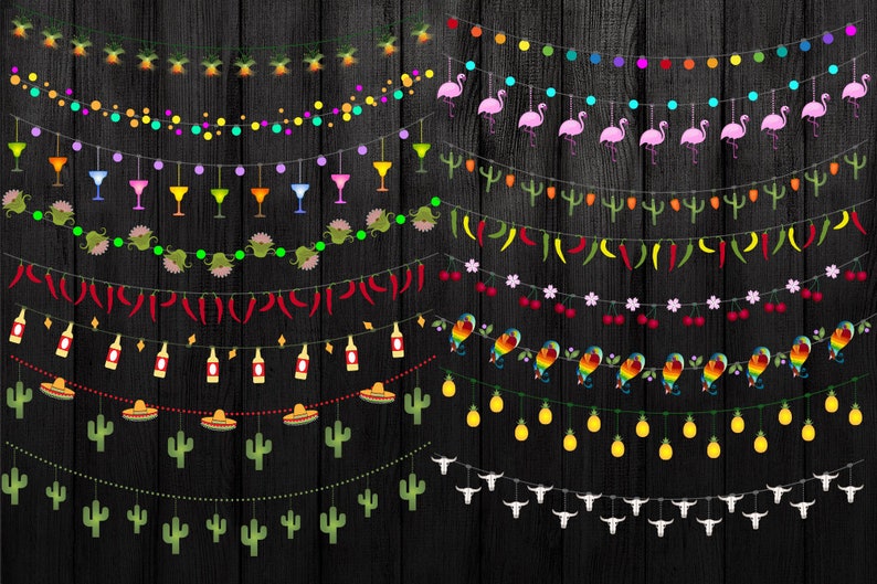 Fiesta String Lights Clipart, Luau, Cinco De Mayo (PNG & Vector) - Etsy