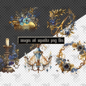 Watercolor Blue Antique Clipart - Vintage Shabby PNG Format Instant ...