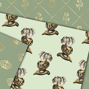 Sage and Gold Princess Digital Paper, Seamless Mint Green Princess ...