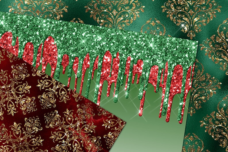 Christmas Glam Digital Paper, Glitter Foil Scrapbook (digital Download ...