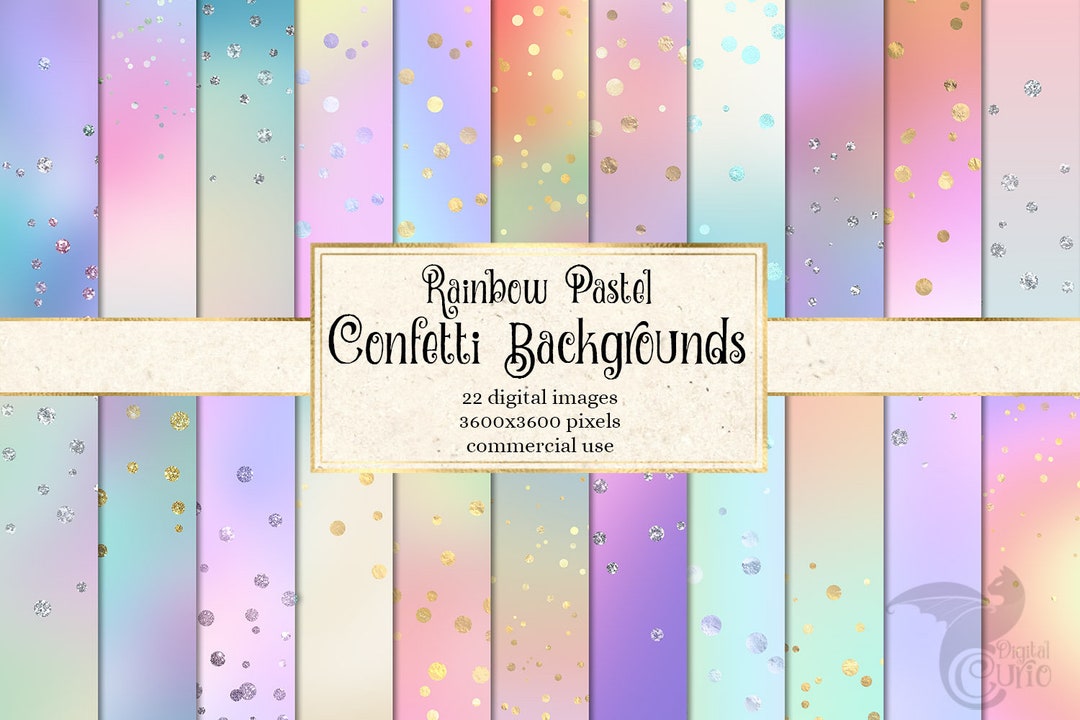 Rainbow Pastel Confetti Digital Paper, Ombre Backgrounds (digital ...