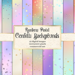 Rainbow Pastel Confetti Digital Paper, Backgrounds in Soft Ombre ...